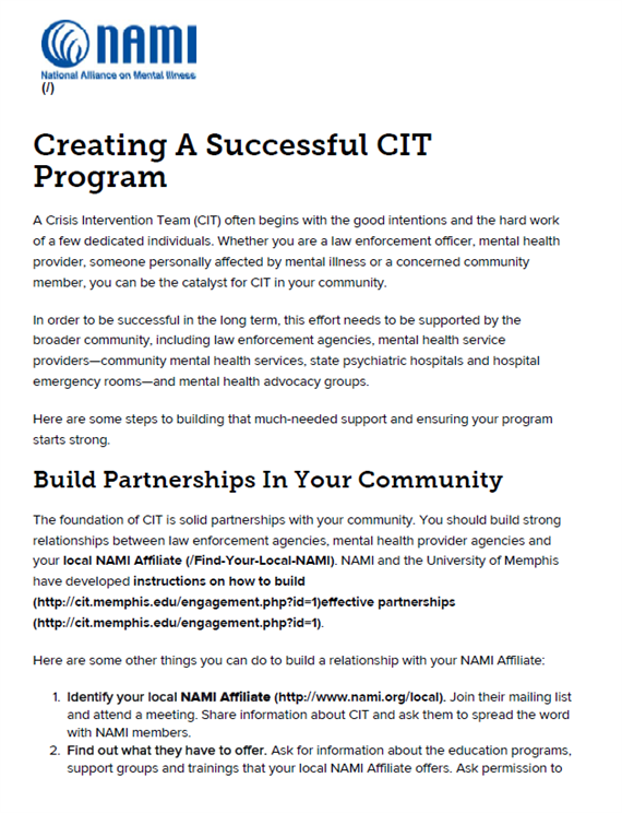 Creating A Successful CIT Program - Clearinghouse Resource #554 - VALOR ...