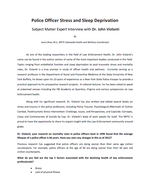 Police Officer Stress and Sleep Deprivation - Clearinghouse Resource ...