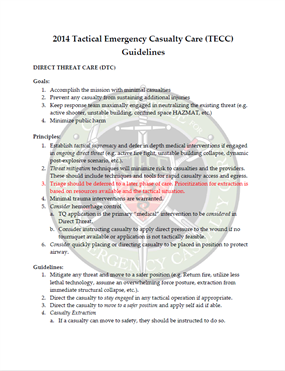 2014 Tactical Emergency Casualty Care (TECC) Guidelines - Clearinghouse ...