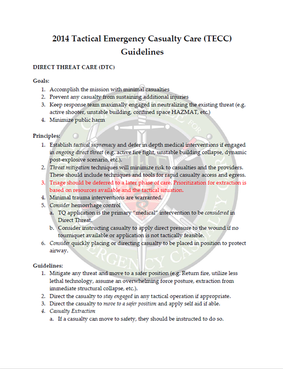 2014 Tactical Emergency Casualty Care (TECC) Guidelines - Clearinghouse ...