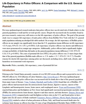 Life Expectancy in Police Officers: A Comparison with the U.S. General ...